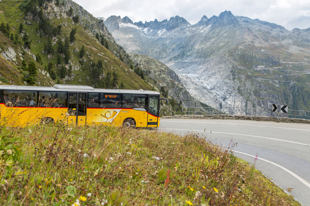 With postbus over Central Alps / Berner Oberland Pass